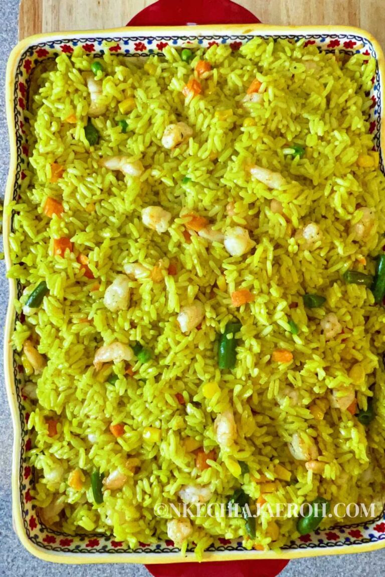 Nigerian Baked Coconut Fried Rice with Shrimp - Nkechi Ajaeroh