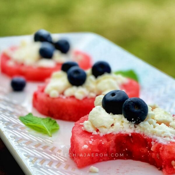 Watermelon Bites with Feta and Blueberry - Nkechi Ajaeroh