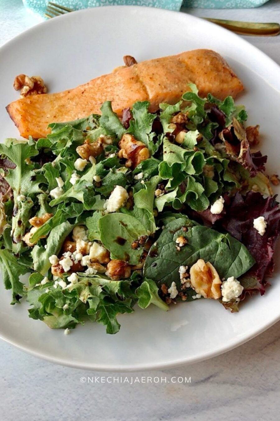 Super Easy Walnut Blue Cheese Salad for One - Nkechi Ajaeroh